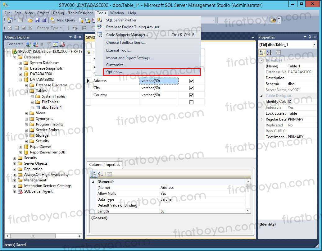 SQL Server 2014'te Saving changes is not permitted hatası